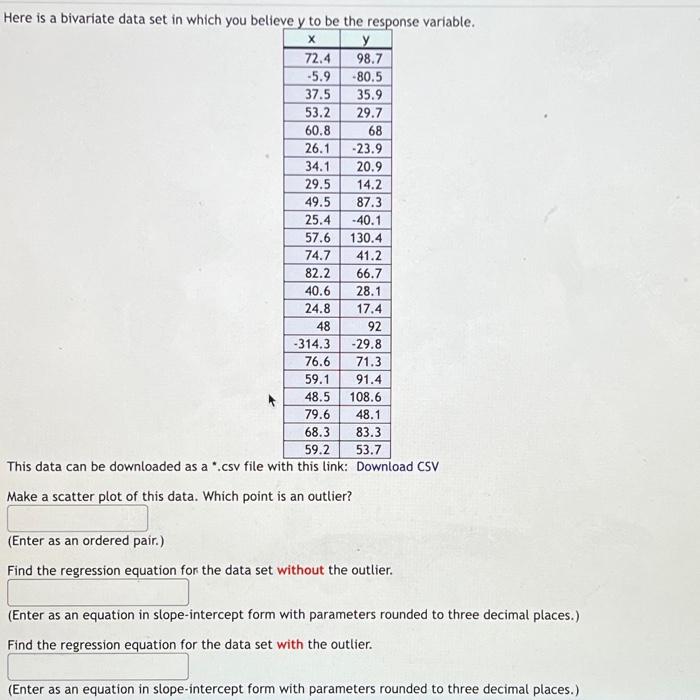 Solved Here is a bivariate data set in which you believe y | Chegg.com