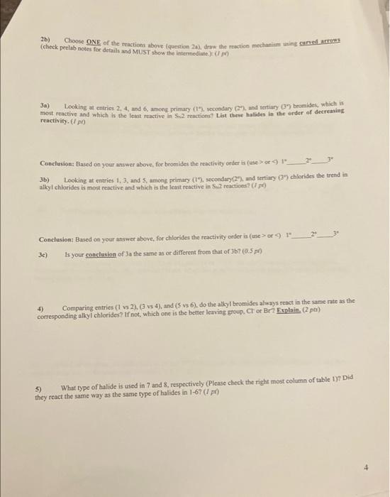 1a) Draw the reaction cquations for the following Sv2 | Chegg.com