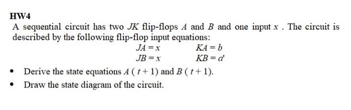 Solved HW4 A sequential circuit has two JK flip-flops A and | Chegg.com