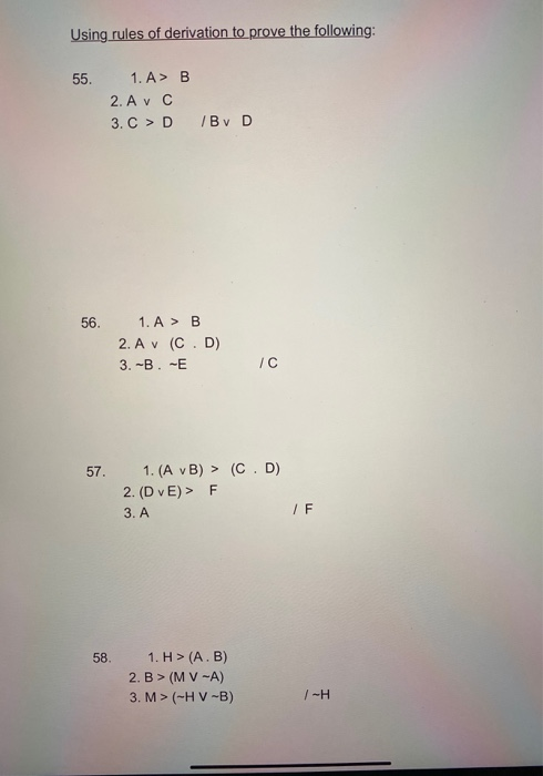 Solved Using rules of derivation to prove the following: 55. | Chegg.com