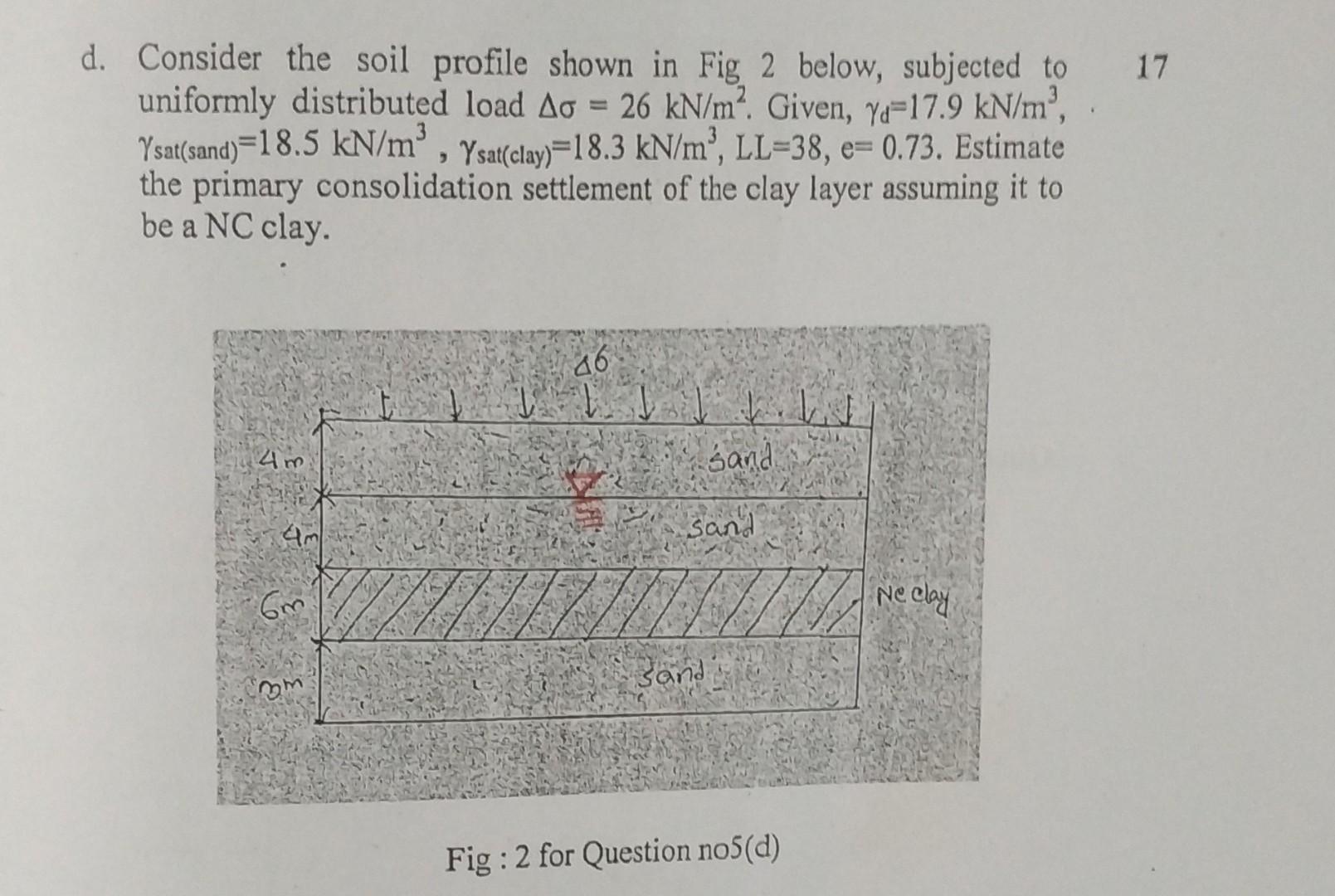 Solved d. Consider the soil profile shown in Fig 2 below, | Chegg.com