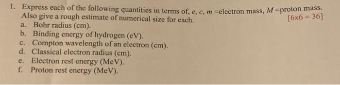 Solved 1. Express each of the following quantities in terms | Chegg.com