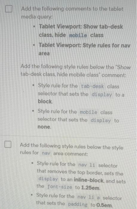 Solved Add the following comments to the tablet media query: | Chegg.com