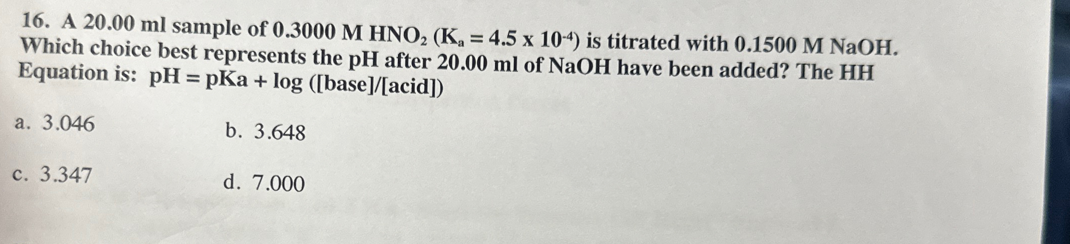 A 20.00ml ﻿sample of )=(4.5×10-4 ﻿is titrated with | Chegg.com