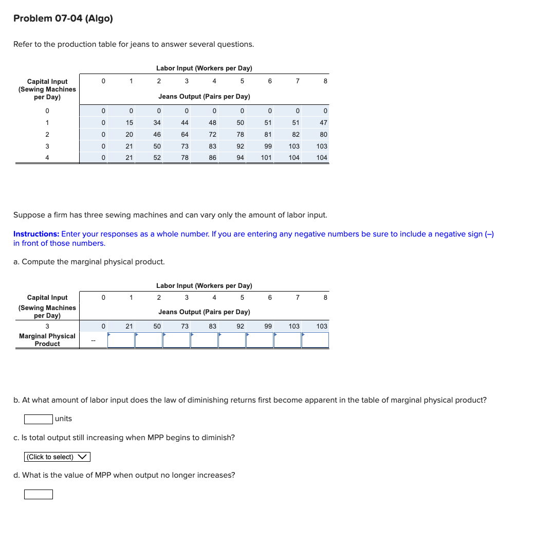 Solved Problem 07-04 (Algo)Refer to the production table for | Chegg.com