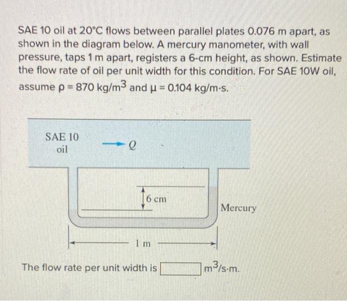 Solved SAE 10 oil at 20∘C flows between parallel plates | Chegg.com
