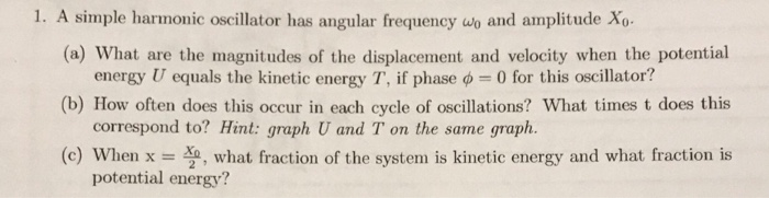 Solved 1. A simple harmonic oscillator has angular frequency | Chegg.com