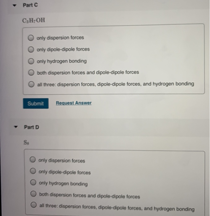 Solved Part A H2S only dispersion forces O only | Chegg.com