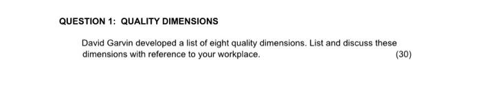 Solved David Garvin developed a list of eight quality | Chegg.com