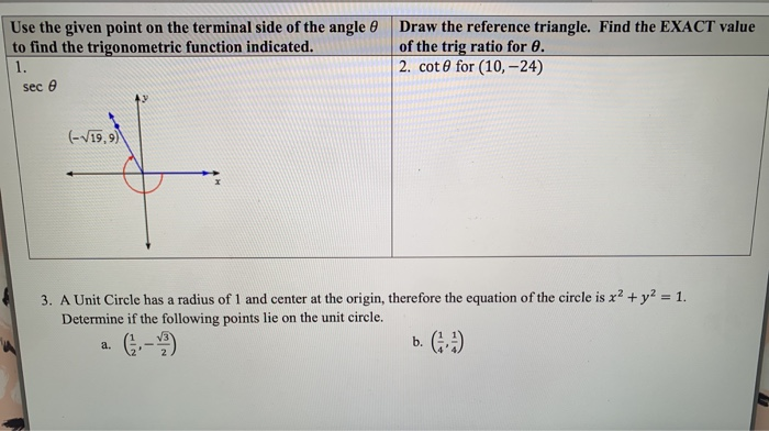 Solved Use the given point on the terminal side of the angle | Chegg.com