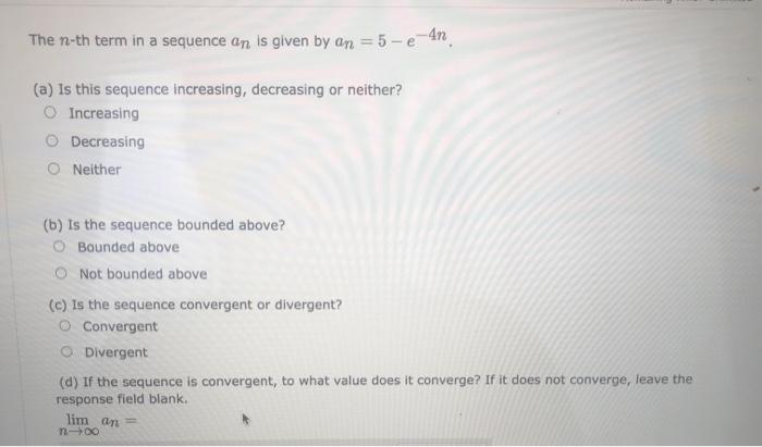 Solved The n-th term in a sequence an is given by an = 5 - | Chegg.com