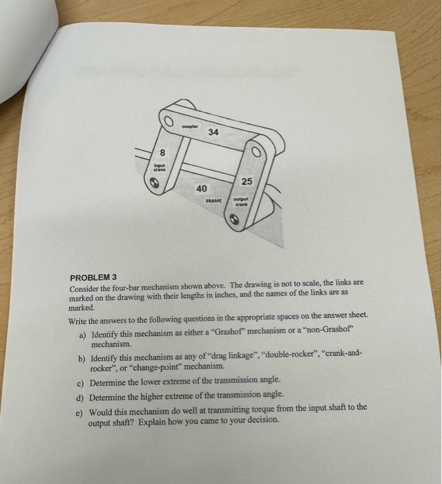 Solved PROBLEM 3 Consider the four-bar mechanism shown | Chegg.com