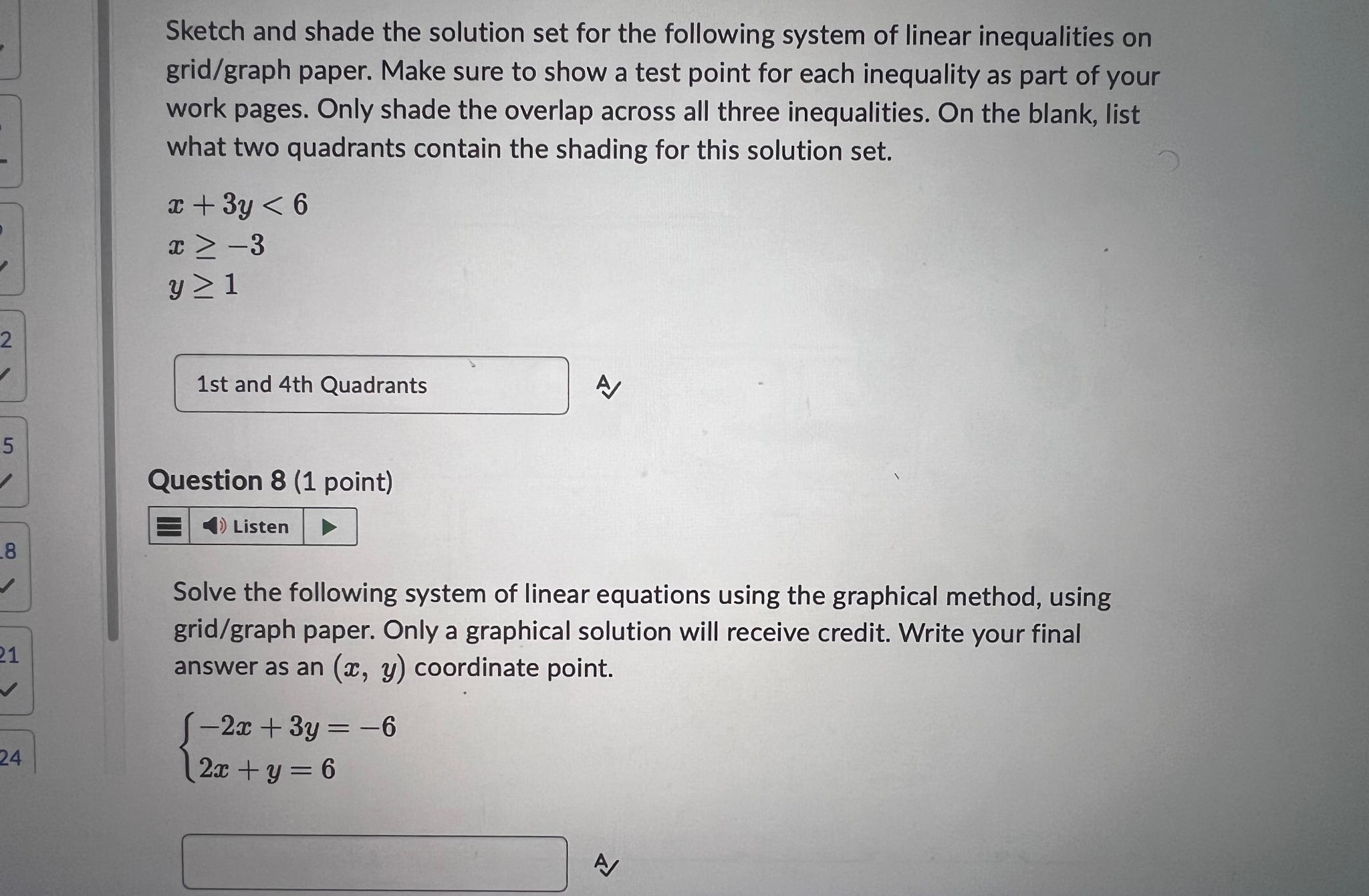 Solved Sketch and shade the solution set for the following | Chegg.com