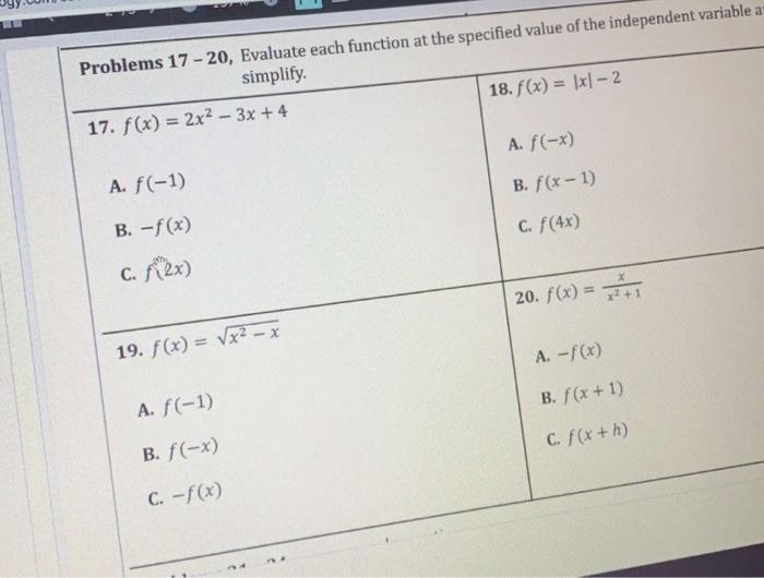 Solved Problems 17-20, Evaluate each function at the | Chegg.com