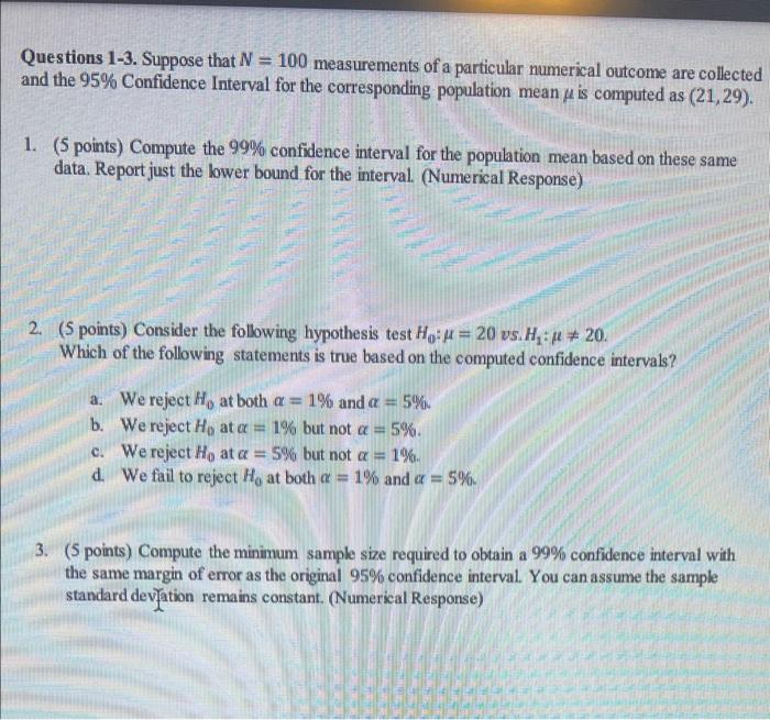 Solved Questions 1-3. Suppose that N=100 measurements of a | Chegg.com