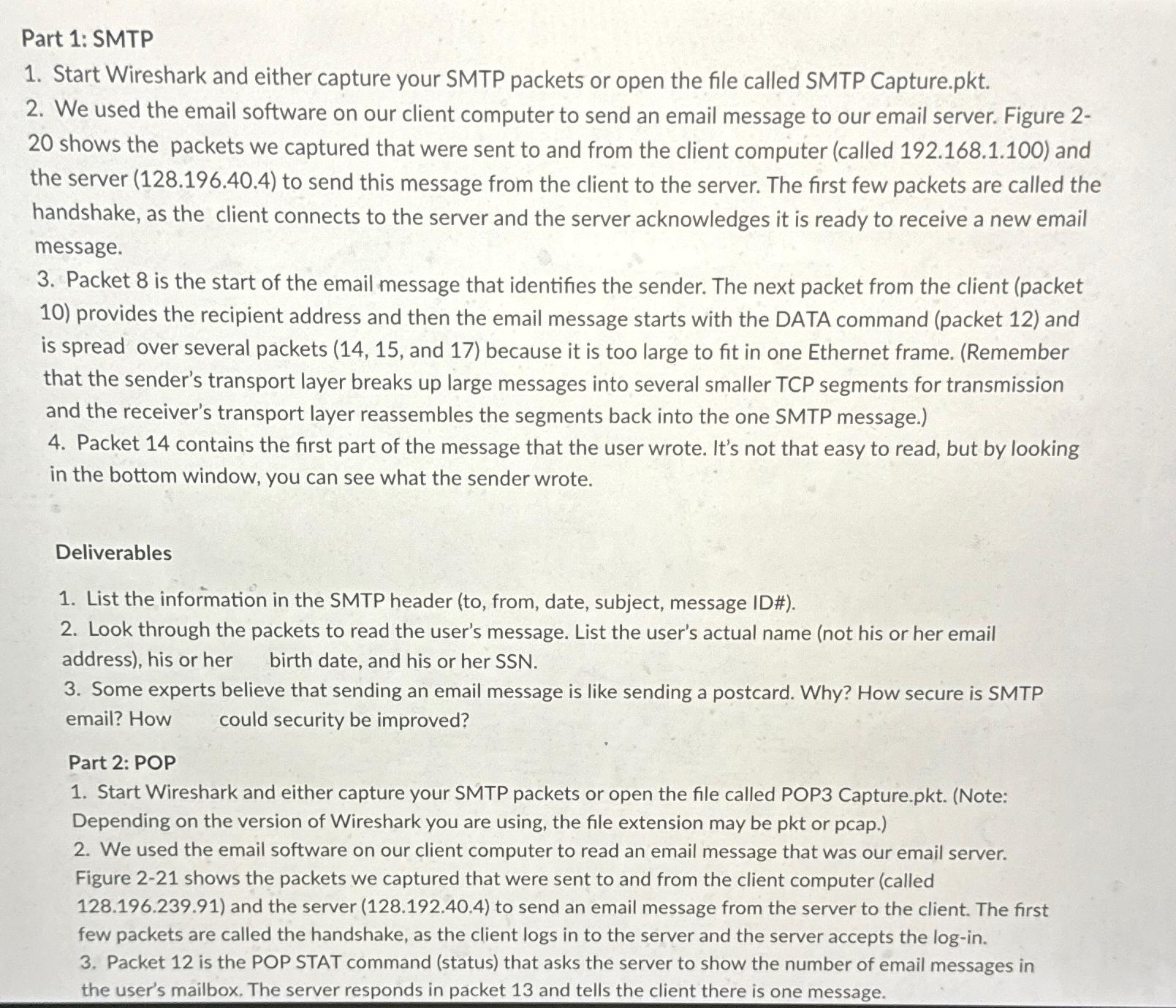 Solved Part 1: SMTPStart Wireshark and either capture your | Chegg.com