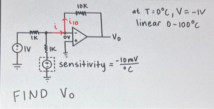 Solved it T=0∘C,V=−1 V linear 0−100∘C FIND V0 | Chegg.com