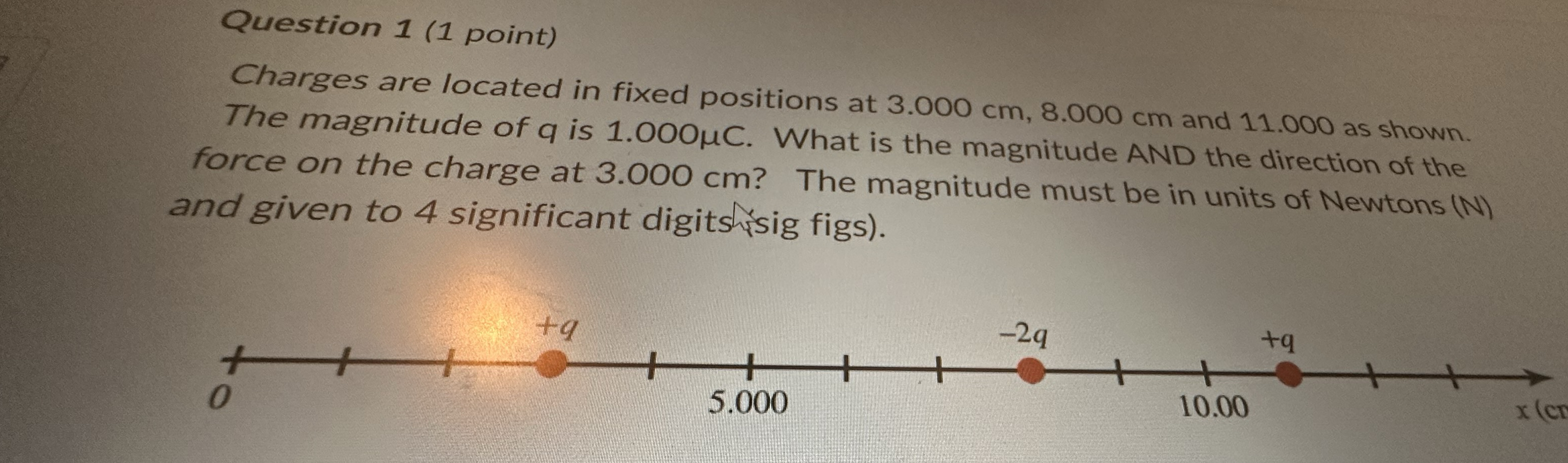 Solved Question 1 (1 ﻿point)Charges are located in fixed | Chegg.com