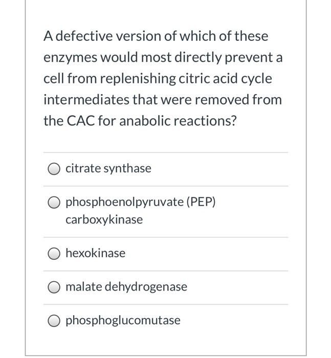 Solved A defective version of which of these enzymes would | Chegg.com