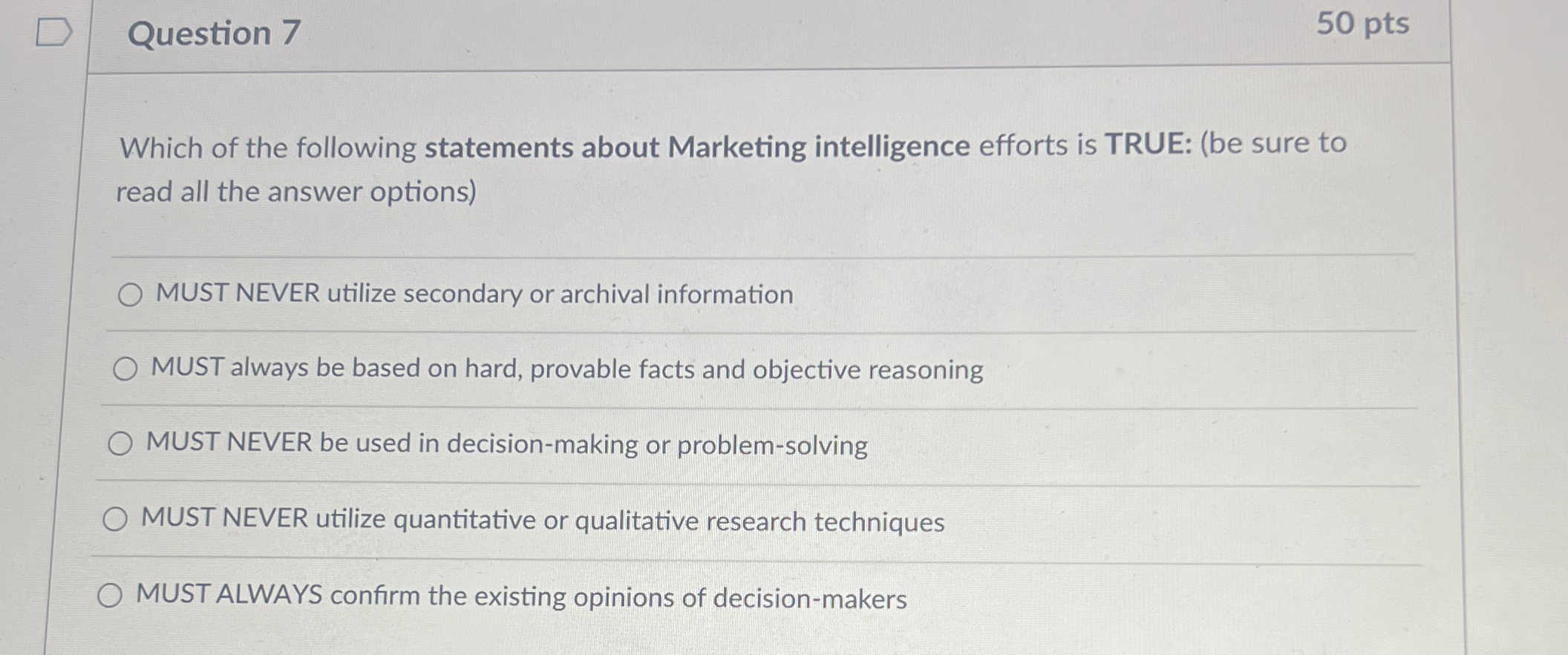 Solved Question 750ptsWhich of the following statements | Chegg.com