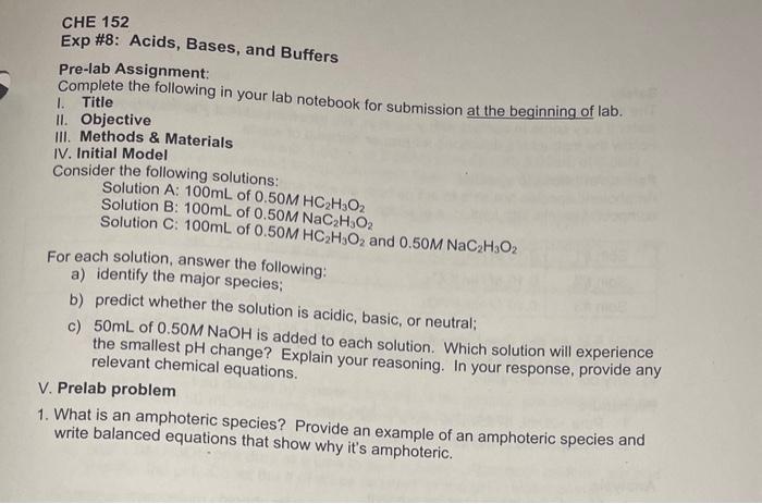 Solved Exp \#8: Acids, Bases, and Buffers Pre-lab | Chegg.com Solved Exp \#8: Acids, Bases, and Buffers Pre-lab | Chegg.com