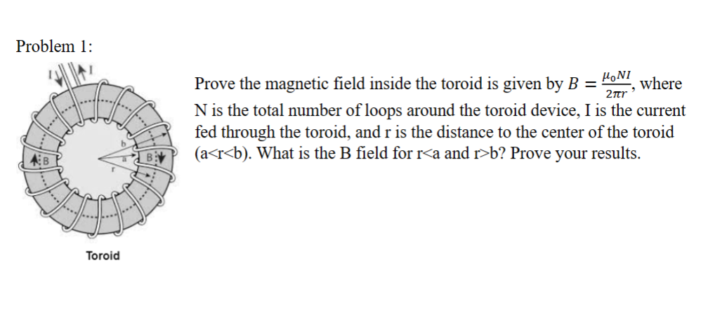 Solved Prove the magnetic field inside the toroid is given | Chegg.com