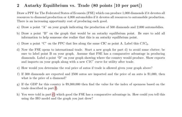 Solved 2 Autarky Equilibrium vs. Trade (80 points (10 per | Chegg.com