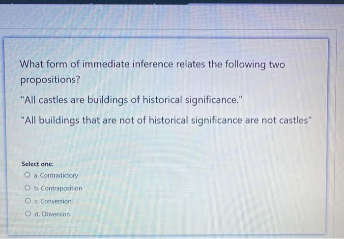 Solved What form of immediate inference relates the | Chegg.com