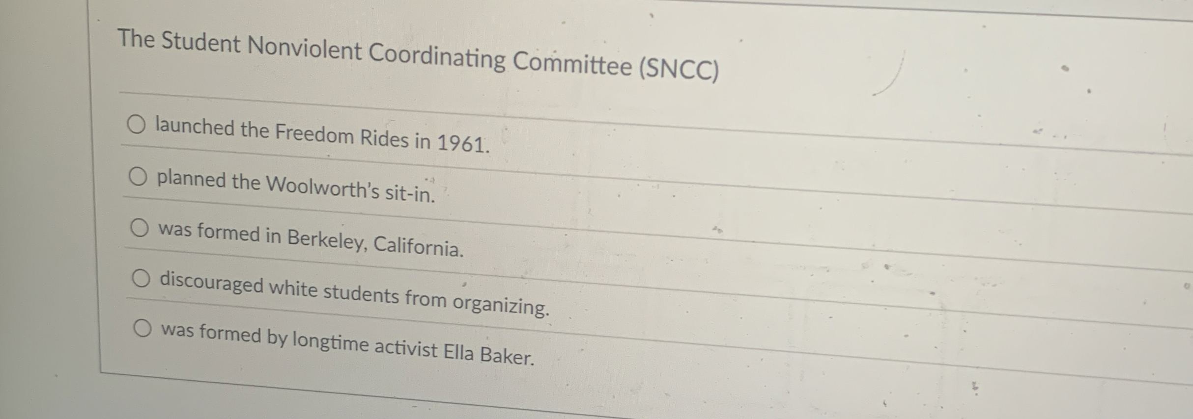 Solved The Student Nonviolent Coordinating Committee | Chegg.com