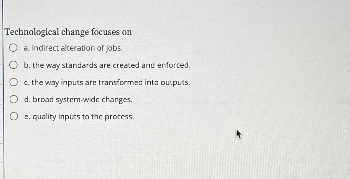Solved Technological change focuses ona. ﻿indirect | Chegg.com