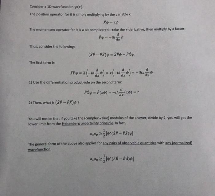 Solved Consider A 10 Wavefunction ψ X The Position