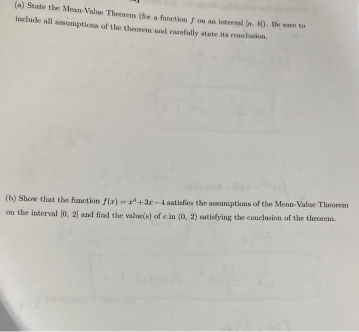 Solved (a) State the Mean-Value Theorem (for a function f on | Chegg.com