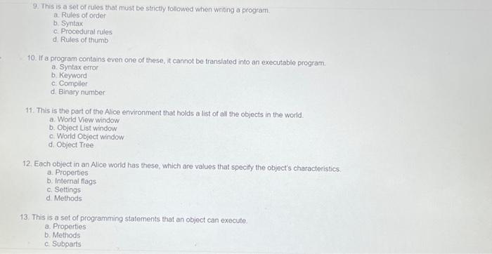 Solved Starting out with alice chapter 1 review questions | Chegg.com