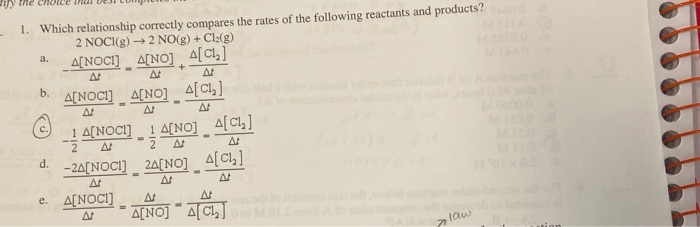 Solved 1. Which relationship correctly compares the rates of | Chegg.com
