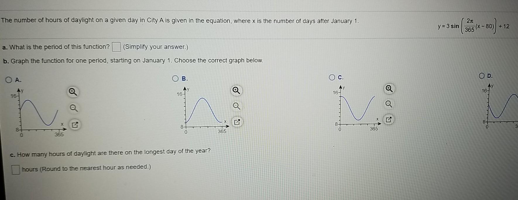 Solved The number of hours of daylight on a given day in | Chegg.com