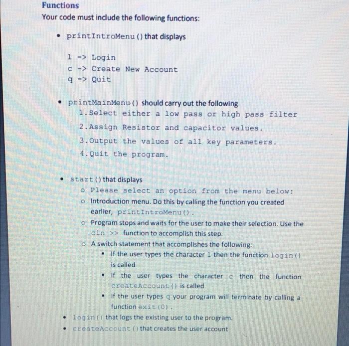 Solved Functions Your code must include the following | Chegg.com