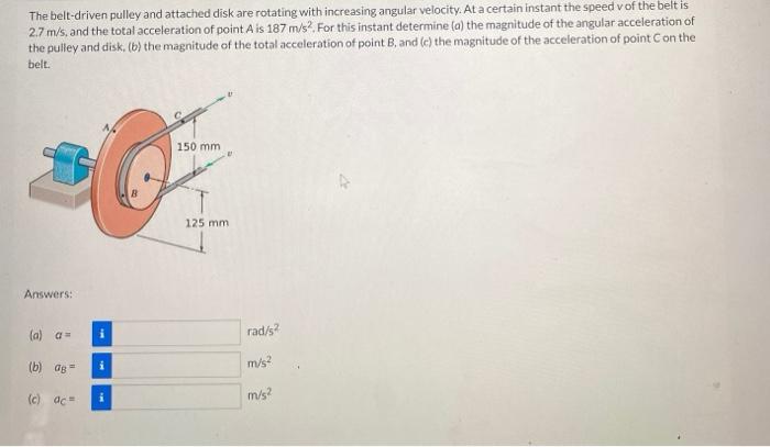 Solved The belt-driven pulley and attached disk are rotating | Chegg.com