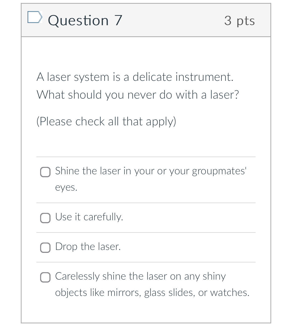Solved Question 73 ﻿ptsA laser system is a delicate | Chegg.com