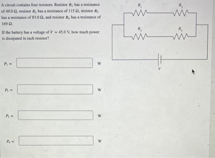 [Solved]: A circuit contains four resistors. Resistor R1 ha