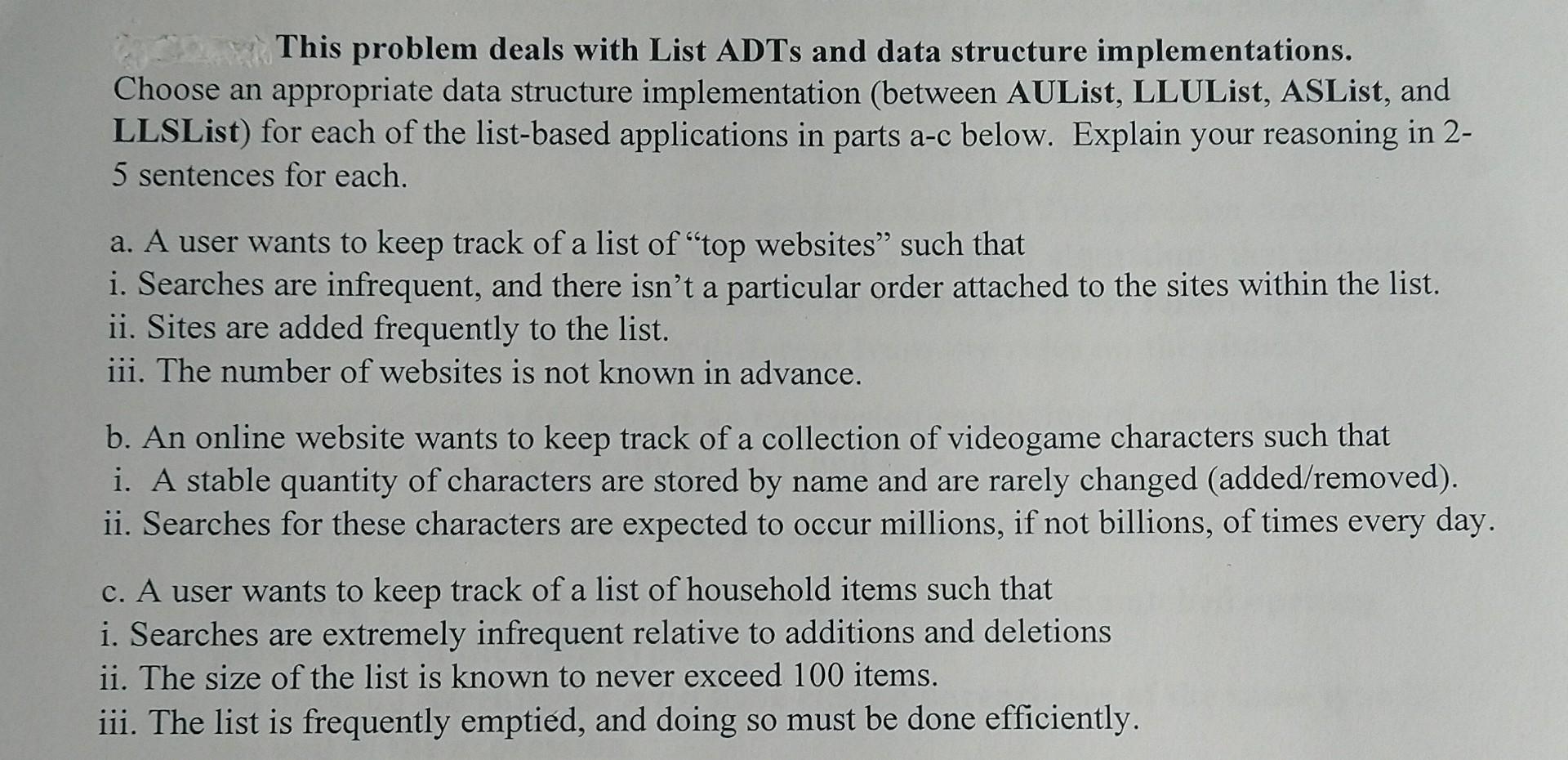 Solved This problem deals with List ADTs and data structure | Chegg.com