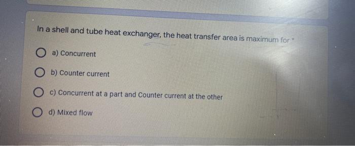 Solved In a shell and tube heat exchanger, the heat transfer | Chegg.com