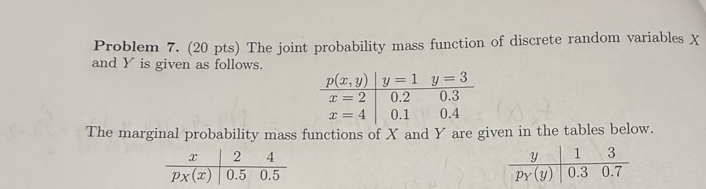 Solved Problem 7. (20 pts) ﻿The joint probability mass | Chegg.com