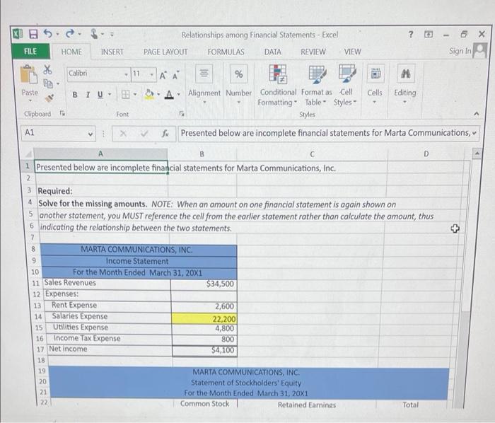 Solved Relationships among Financial Statements using | Chegg.com