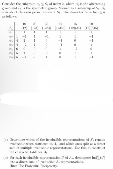 Solved Consider the subgroup A5≤S5 of index 2 , where A5 is | Chegg.com