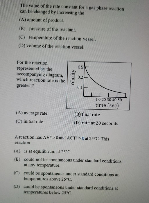 Solved The value of the rate constant for a gas phase | Chegg.com