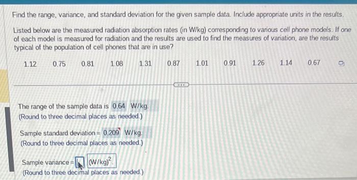 Solved Find the range, variance, and standard deviation for | Chegg.com