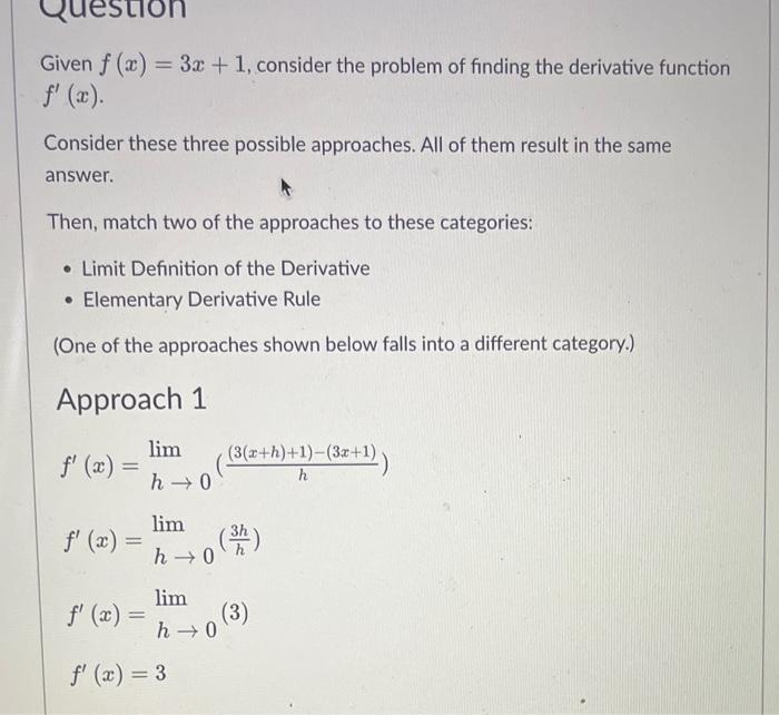 Solved Given f(x)=3x+1, consider the problem of finding the | Chegg.com
