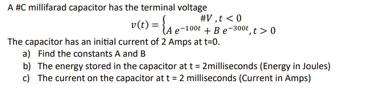 Solved A #C millifarad capacitor has the terminal | Chegg.com