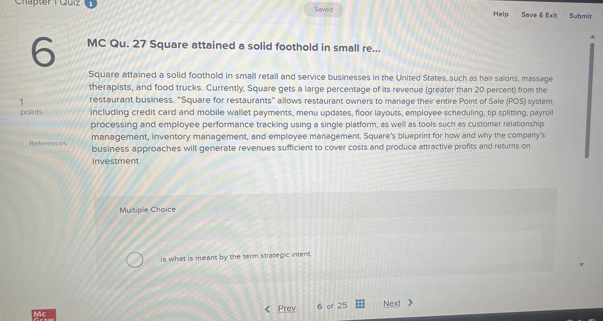 Solved SavedHelpSave & ExitSubmitMC Qu. 27 ﻿Square attained | Chegg.com