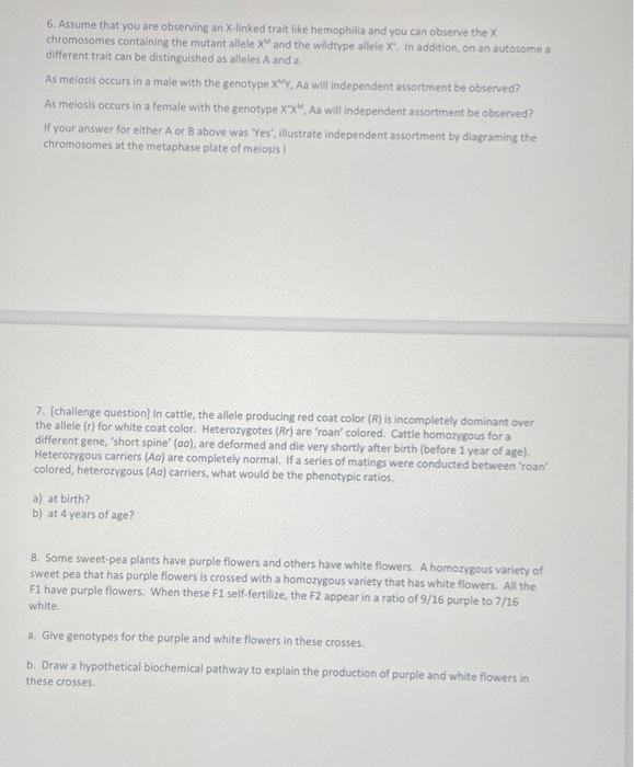 Solved 6. Assume that you are observing an X-linked trait | Chegg.com